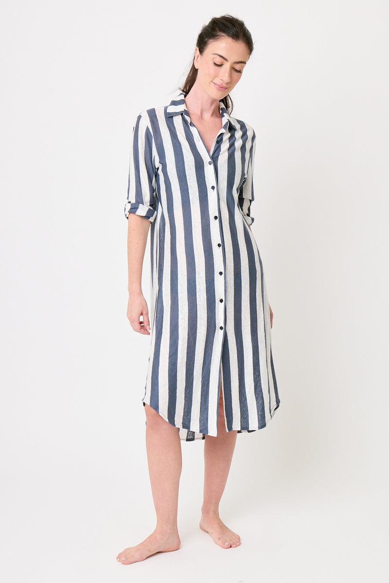 Kaftan Karen Rayas Gris con Blanco – MYSSO SWIMWEAR